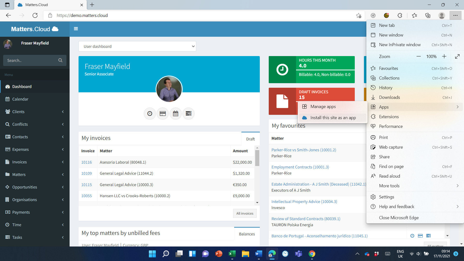 Installing Matters.Cloud As A Progressing Web App Using Microsoft Edge