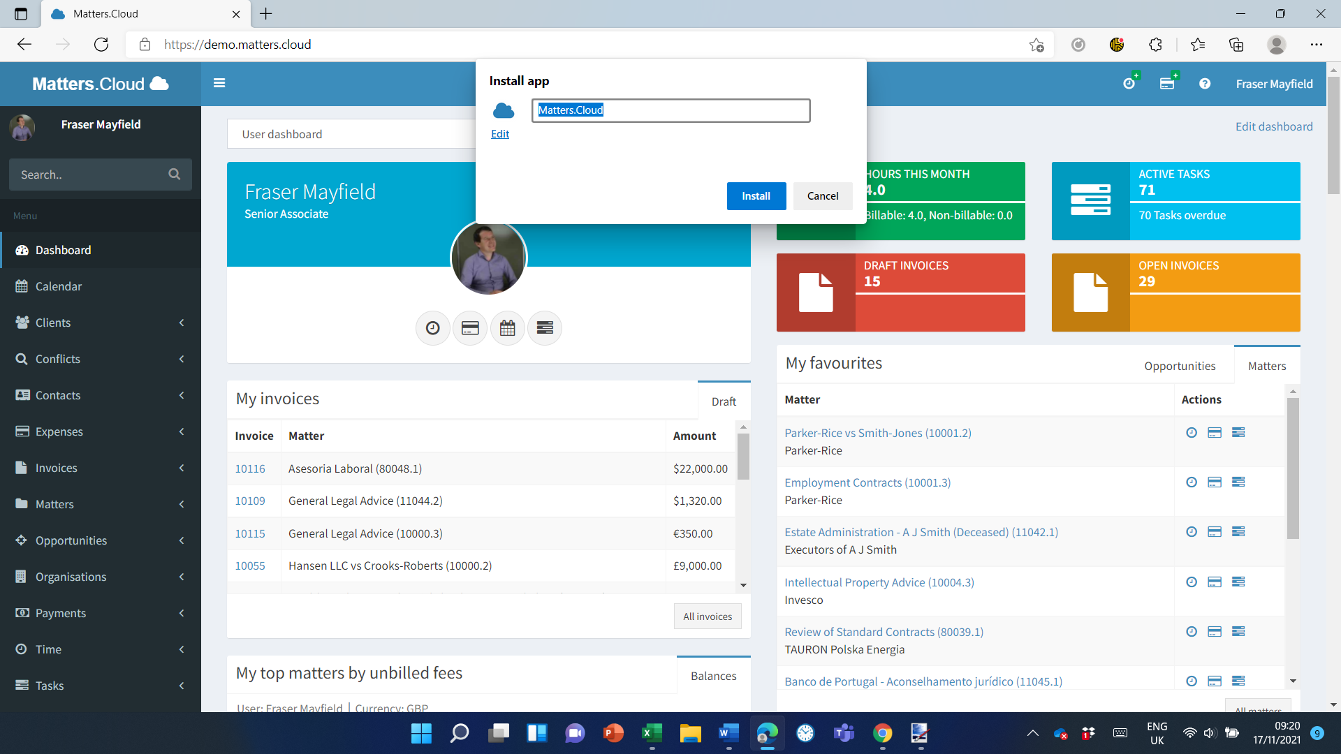 Installing Matters.Cloud As A Progressing Web App Using Microsoft Edge